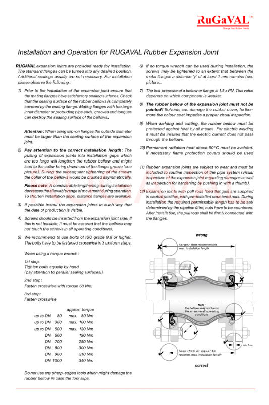 Installation and Operation Hints for RUGAVAL Expansion Joints, Selangor ...