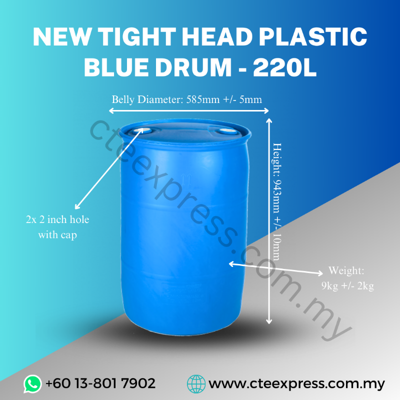 NEW TIGHT HEAD PLASTIC BLUE DRUM - 220L, Selangor, Malaysia - CTE ...