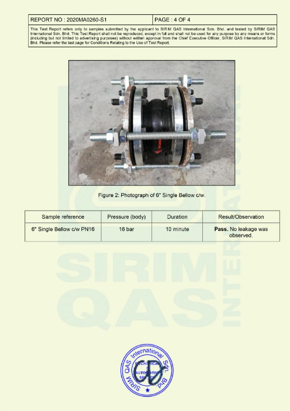 Rubber Expansion Joint : Product Test Report, Selangor, Malaysia ...